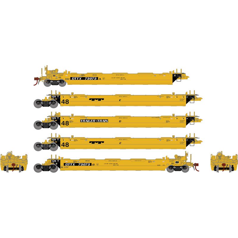 HO Gunderson Maxi-Stack II Well Cars, DTTX 'Trailer Train' #73073 (5) Model Train | Athearn
