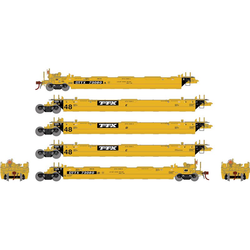HO Gunderson Maxi-Stack II Well Cars, DTTX 'TTX' #73080 (5) Model Train | Athearn